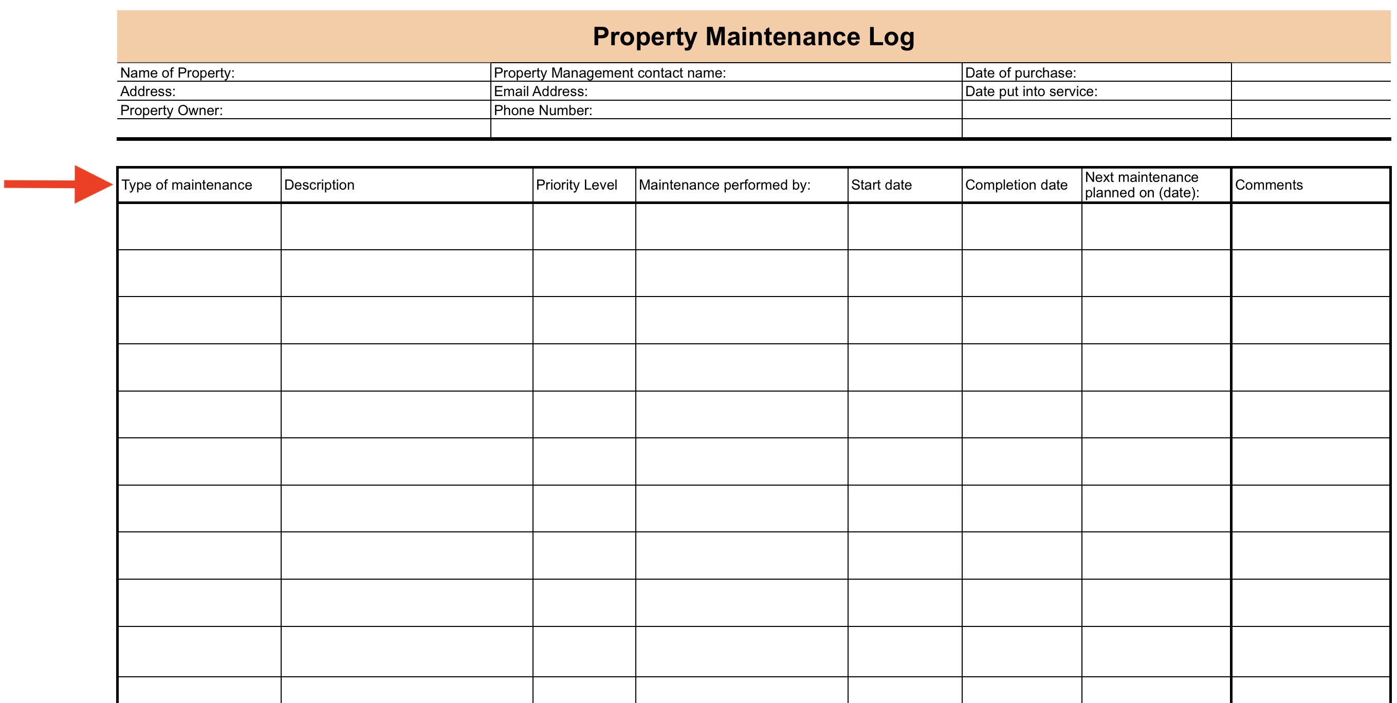 Free Building Maintenance Log Template