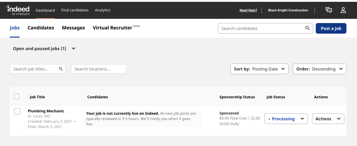 Indeed.com Job Posting Process | Process Street