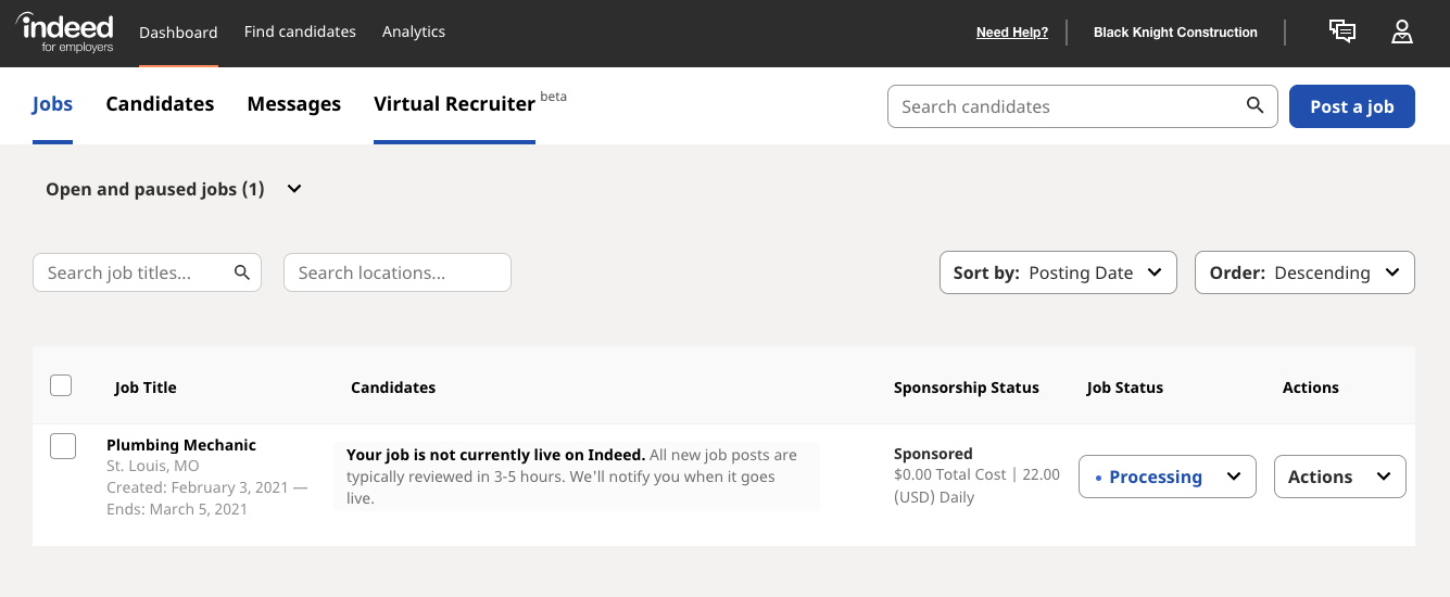 Indeed.com Job Posting Process | Process Street